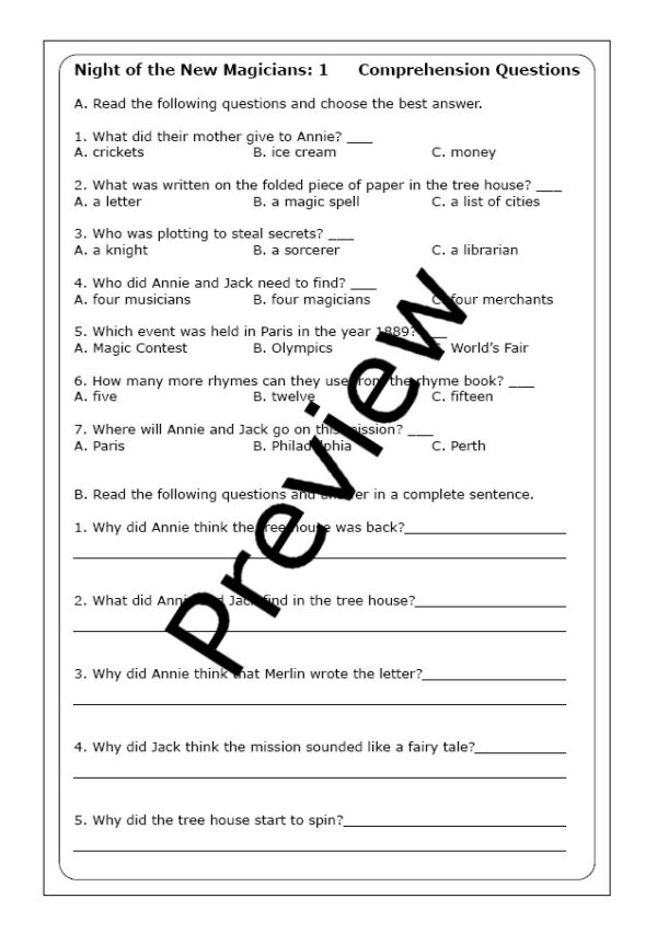 Merlin Mission #7 "Night of the New Magicians" worksheets | Made By ...