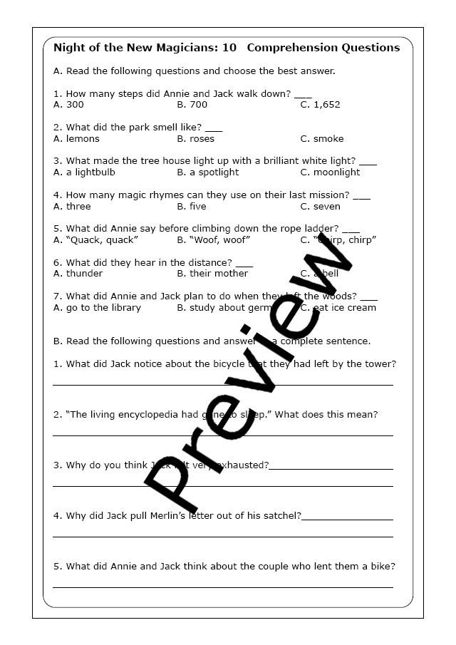 Merlin Mission #7 "Night of the New Magicians" worksheets | Made By ...