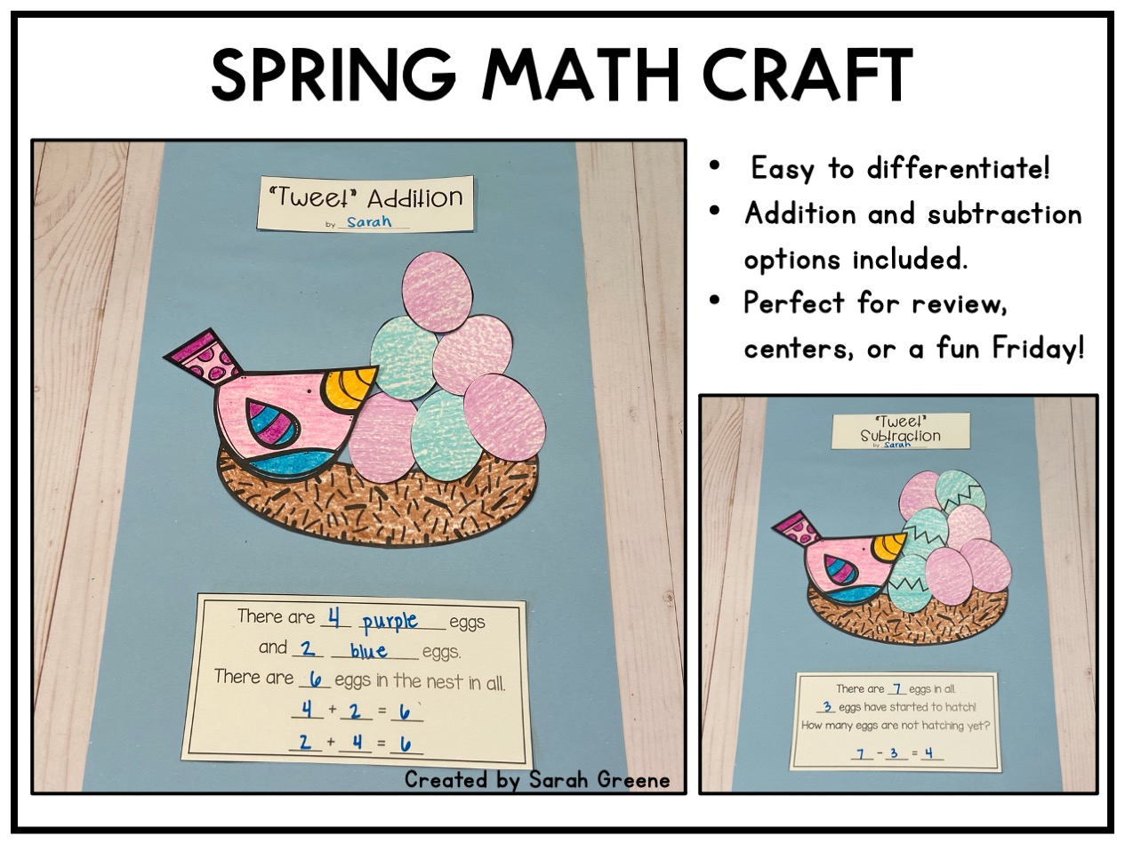 Spring Bird Addition or Subtraction Math Craft | Made By Teachers