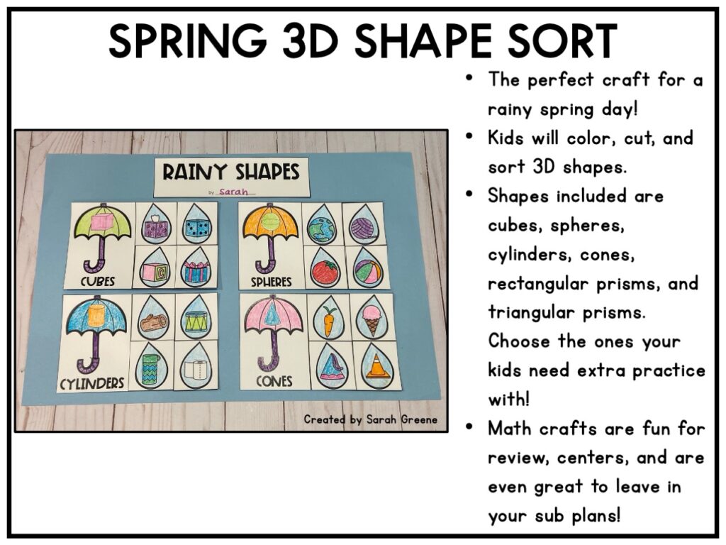 Spring 3D Shape Sort Math Craft | Made By Teachers