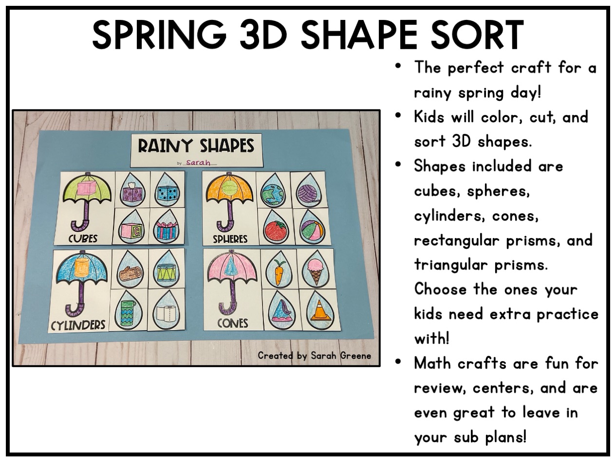 Spring 3D Shape Sort Math Craft | Made By Teachers