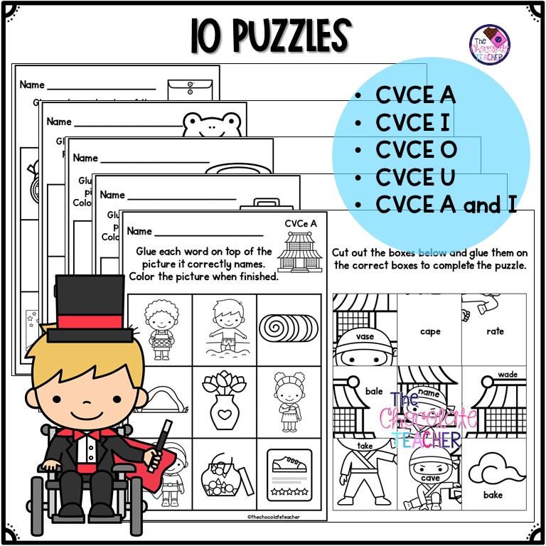 CVCE Worksheets with Magic E - No Prep Phonics Puzzles | Made By Teachers