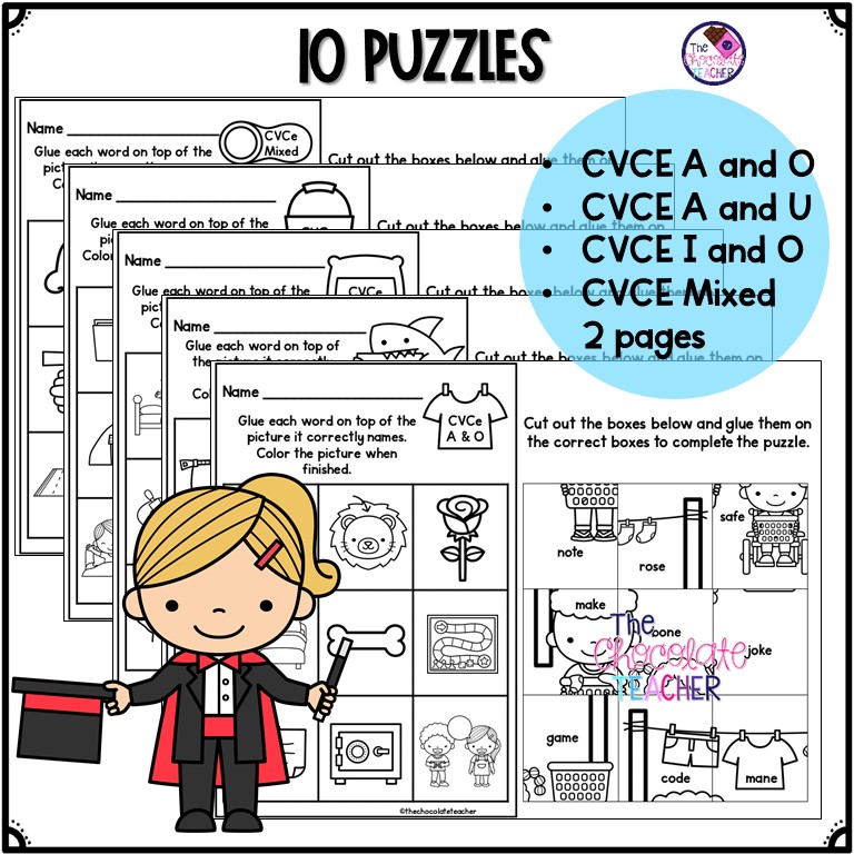 CVCE Worksheets with Magic E - No Prep Phonics Puzzles | Made By Teachers