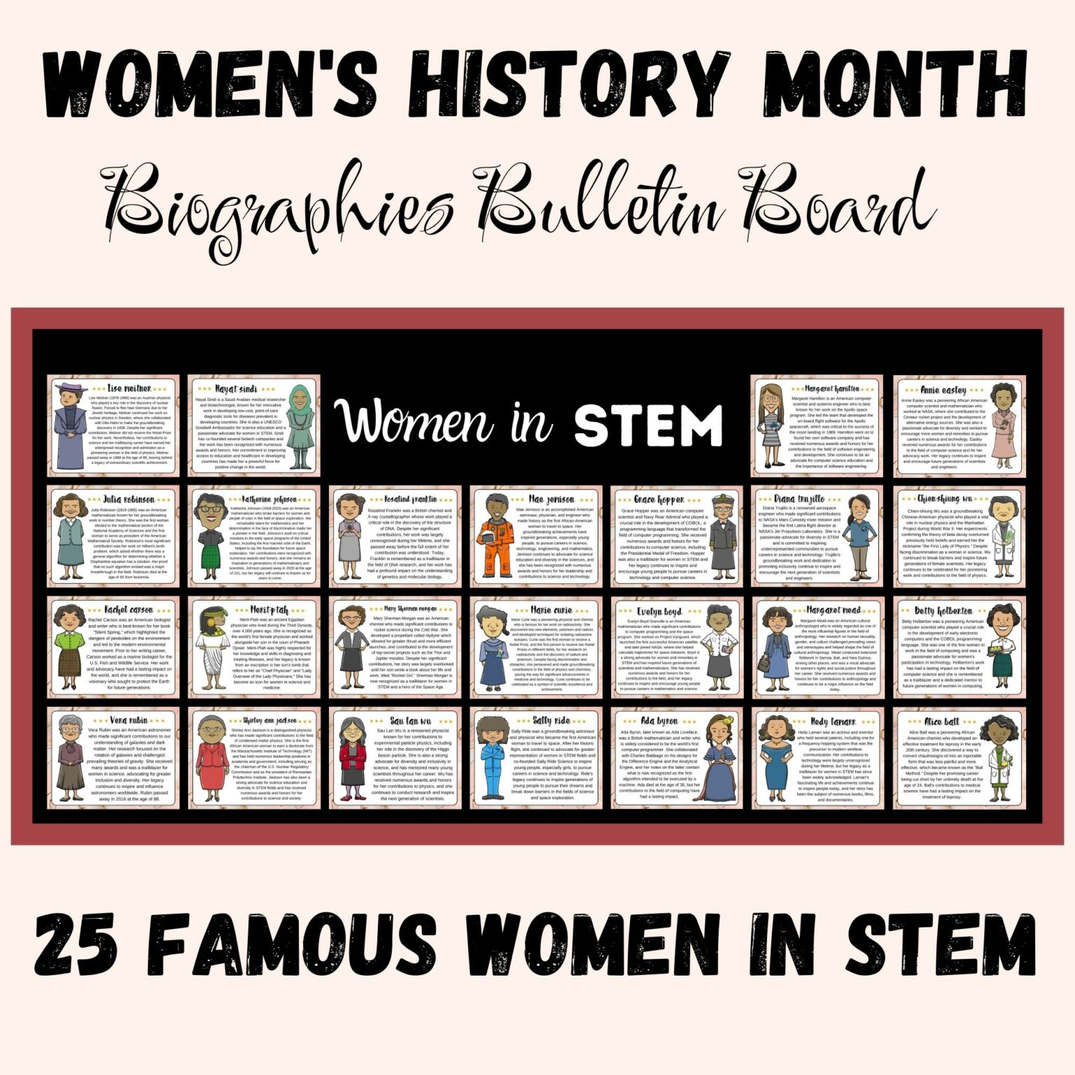 Women's History Month Biographies Bulletin Board | Famous Women In STEM ...