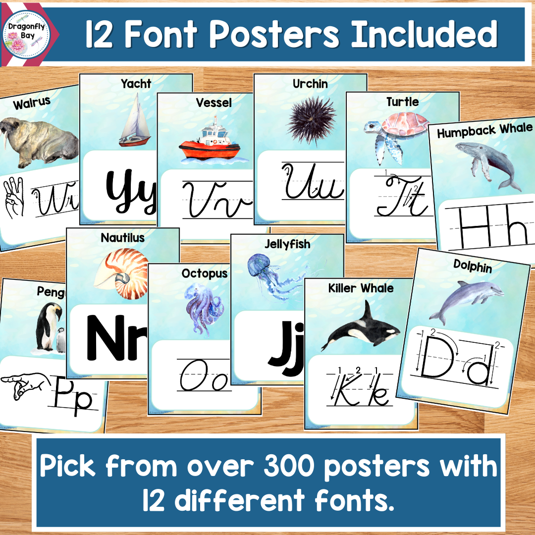 Ocean Alphabet Classroom Décor Posters in 12 Fonts EDITABLE | Made By ...