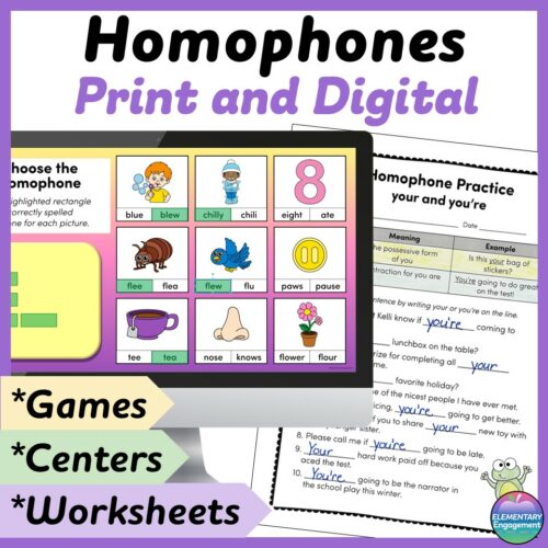 Homophone Worksheets, Literacy Centers, and Spelling Activities Print ...