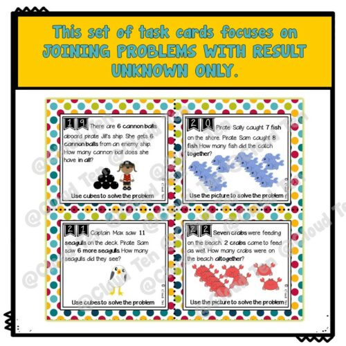 Result unknown joining word problem task cards | Made By Teachers
