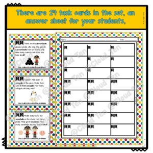 Result unknown joining word problem task cards | Made By Teachers