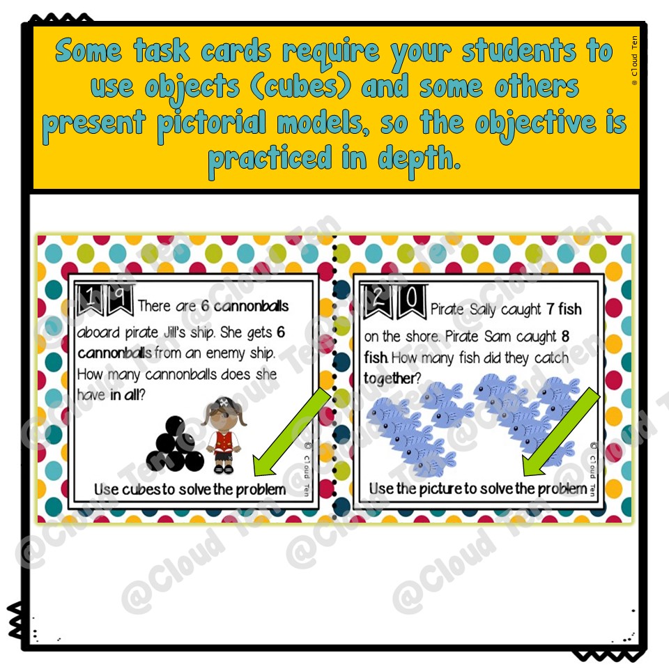 Result unknown joining word problem task cards | Made By Teachers