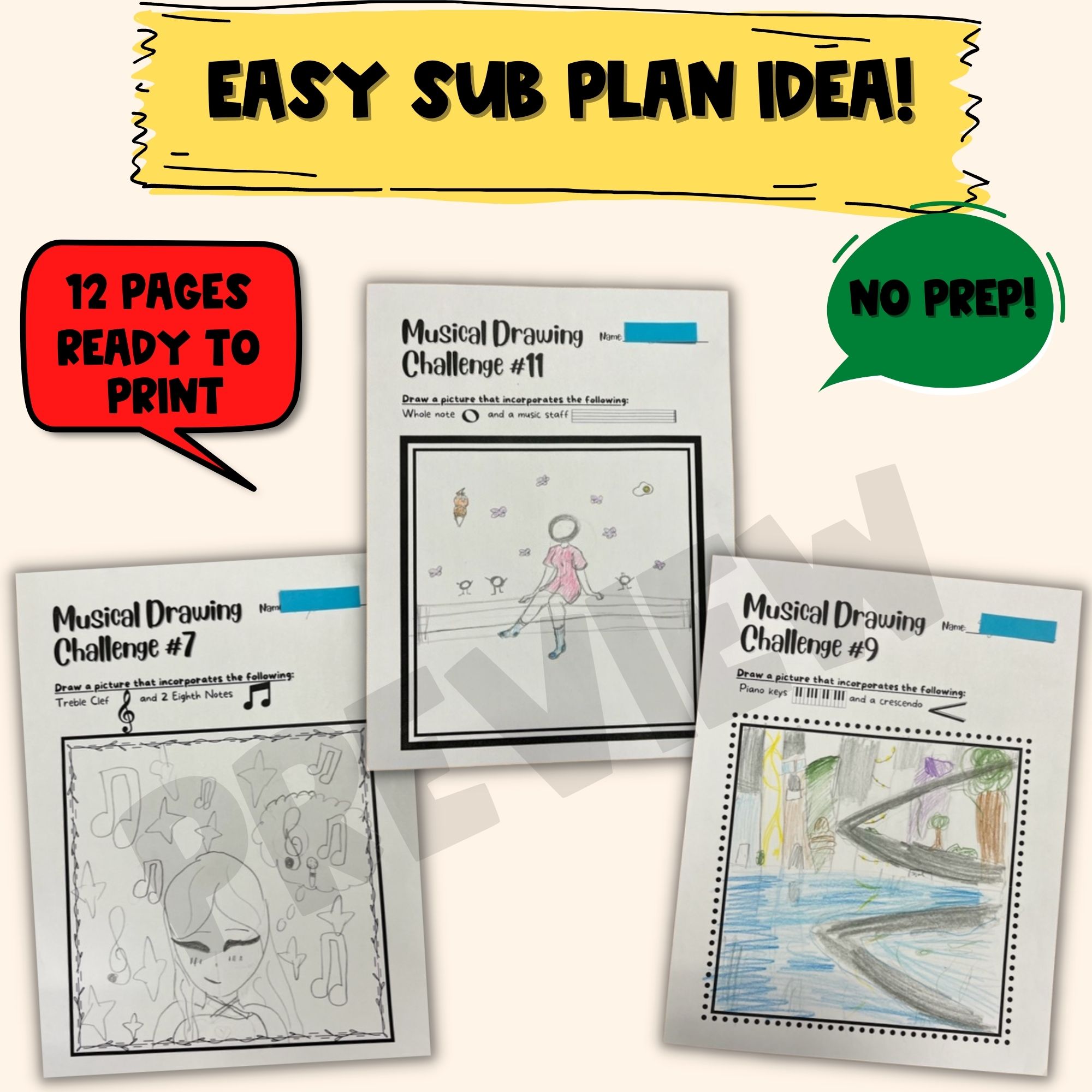 Musical Drawing Challenges- 12 activity pages for your music classes ...