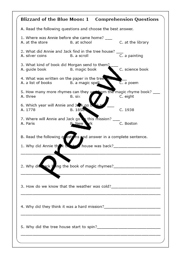 Merlin Mission #8 "Blizzard of the Blue Moon" worksheets | Made By Teachers