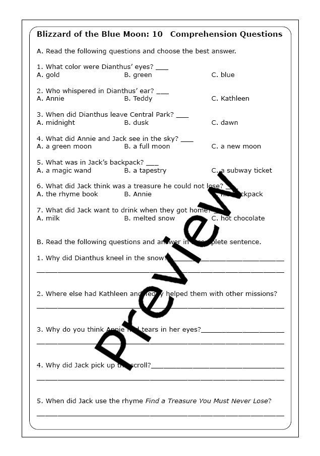 Merlin Mission #8 "Blizzard of the Blue Moon" worksheets | Made By Teachers