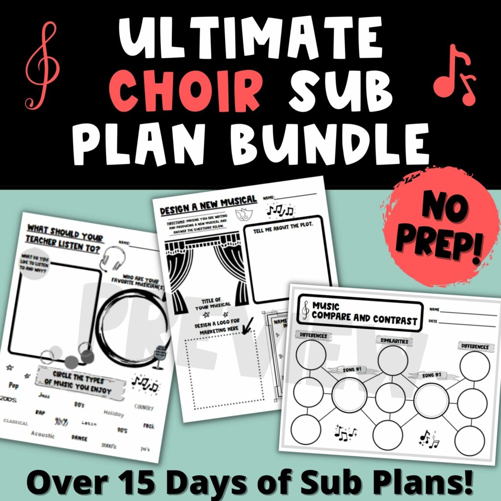 BUNDLE Of Choir Sub Plans Over 15 Days Of NO PREP Lessons For A Year BUNDLE Of Choir Sub Plans Over 15 Days Of NO PREP Lessons For A Year
