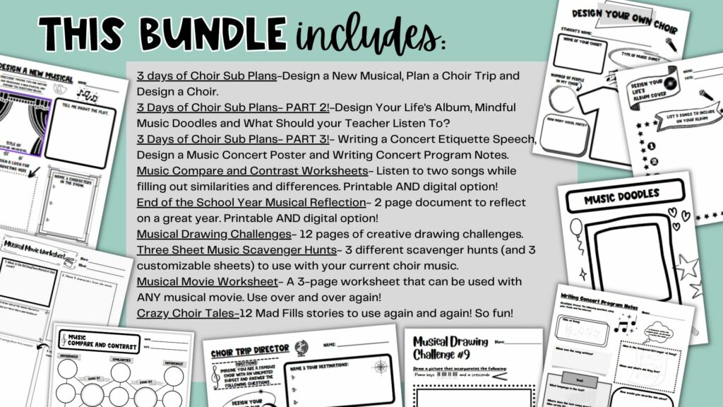 BUNDLE of Choir Sub Plans - over 15 days of NO PREP lessons for a year ...