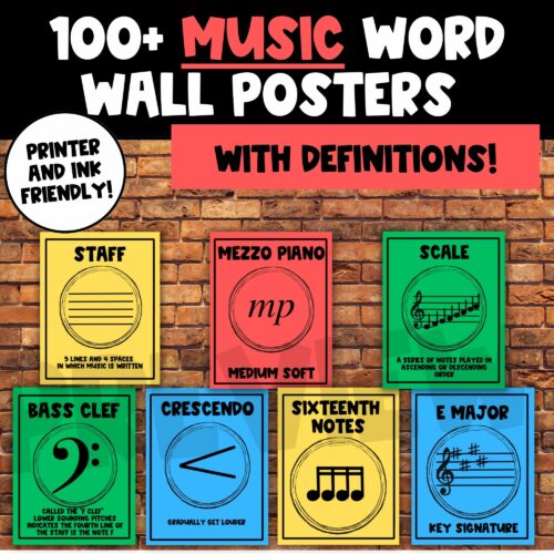 Music Word Wall Posters with definitions black & white 100+ posters ...