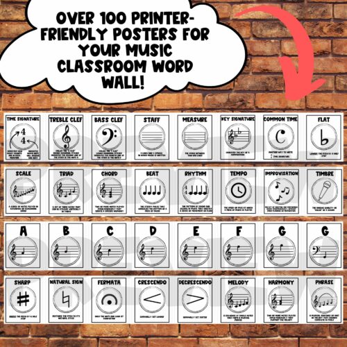 Music Word Wall Posters with definitions black & white 100+ posters ...