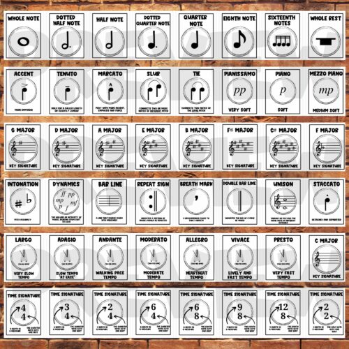 Music Word Wall Posters with definitions black & white 100+ posters ...