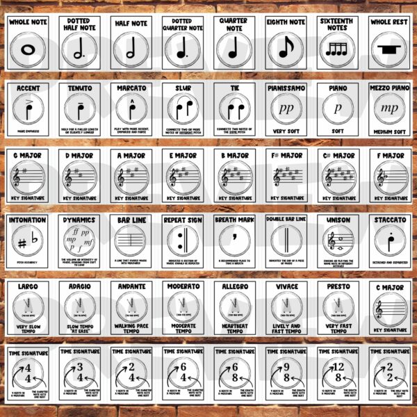Music Word Wall Posters with definitions black & white 100+ posters ...