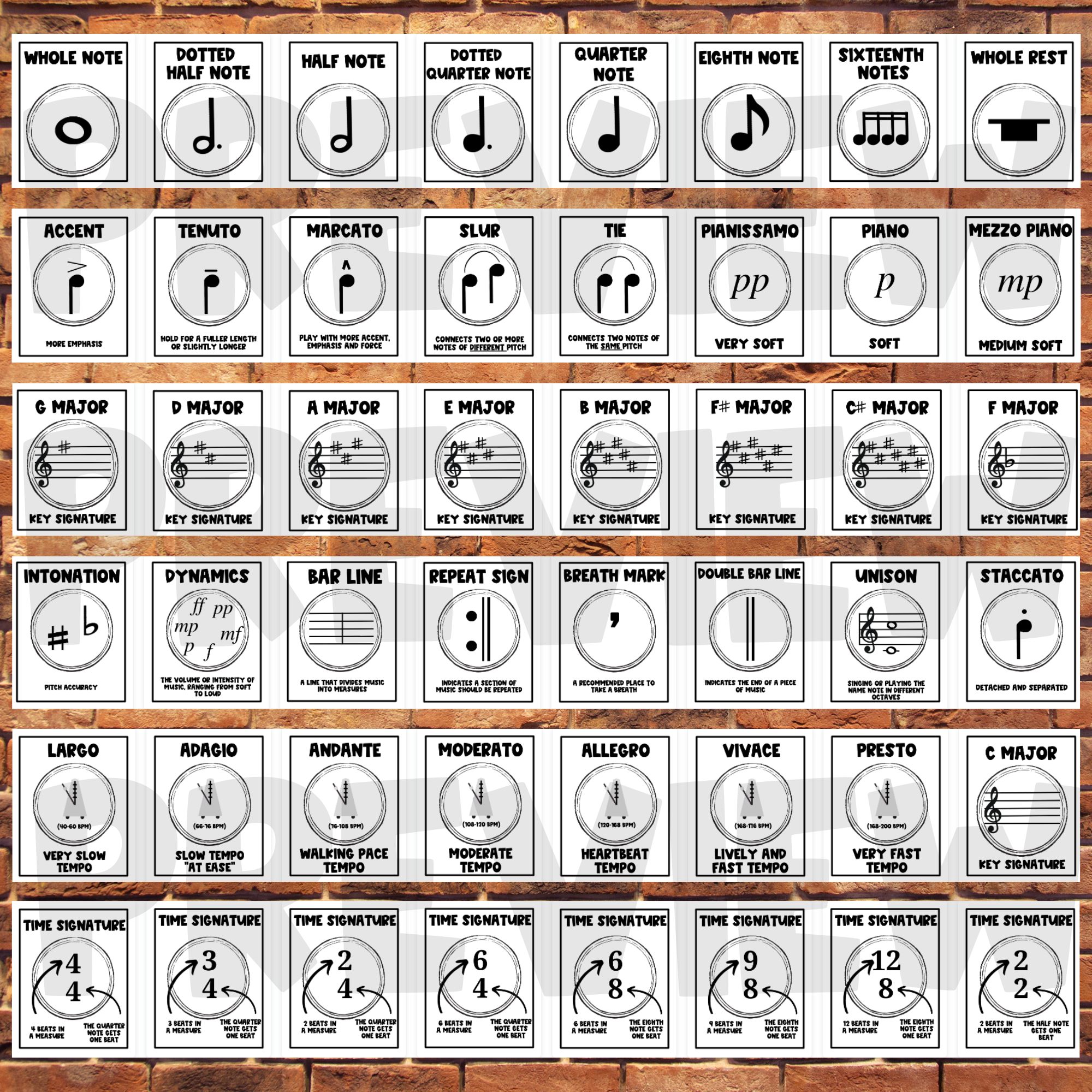 Music Word Wall Posters with definitions black & white 100+ posters ...