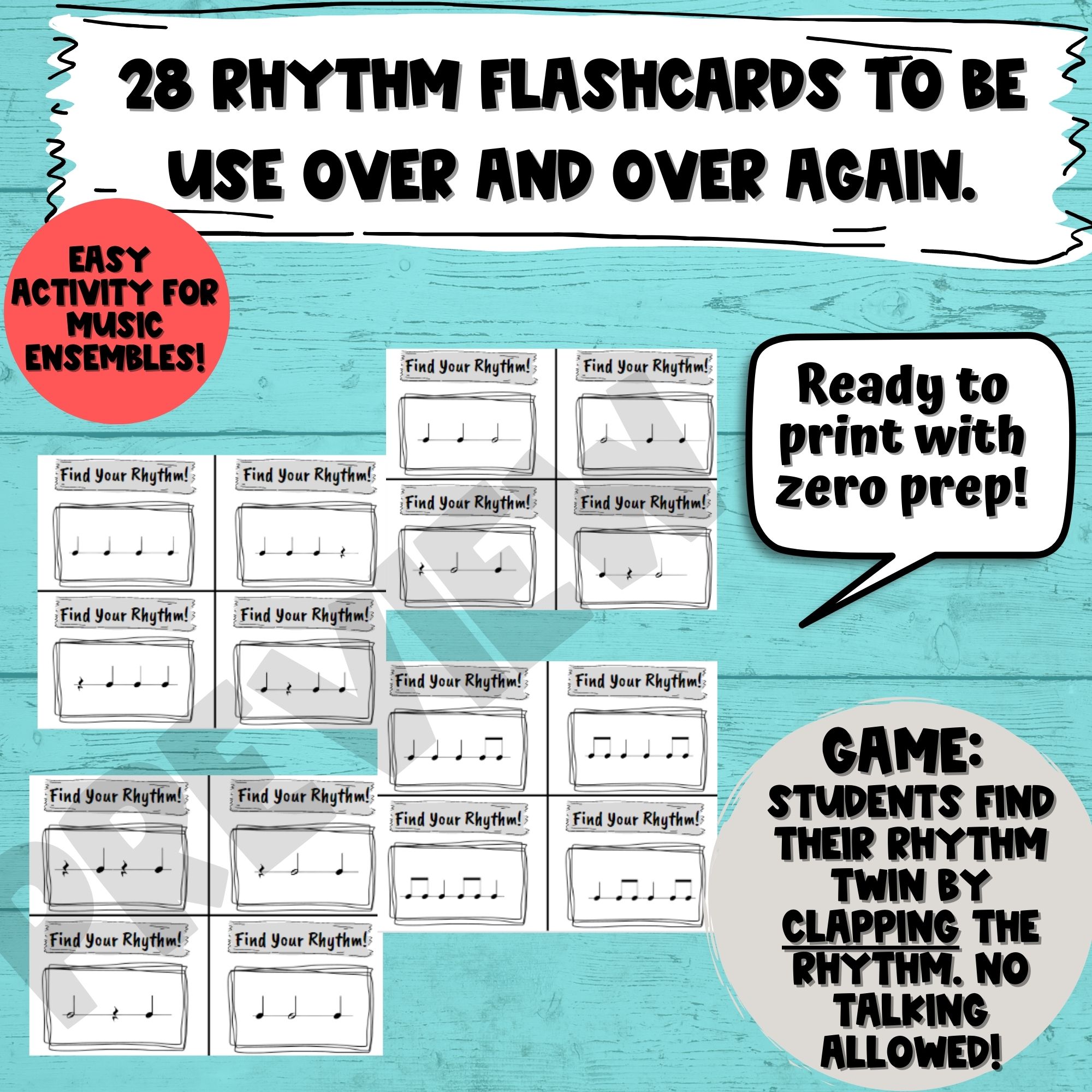 Find Your Rhythm Flashcard Music Game - minimal prep | Made By Teachers