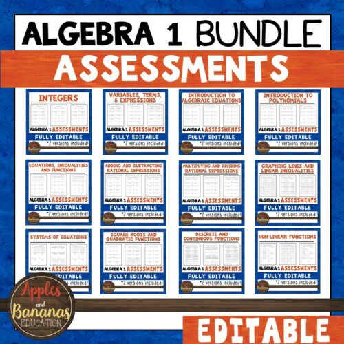 Algebra 1 Editable Assessments Bundle | Made By Teachers