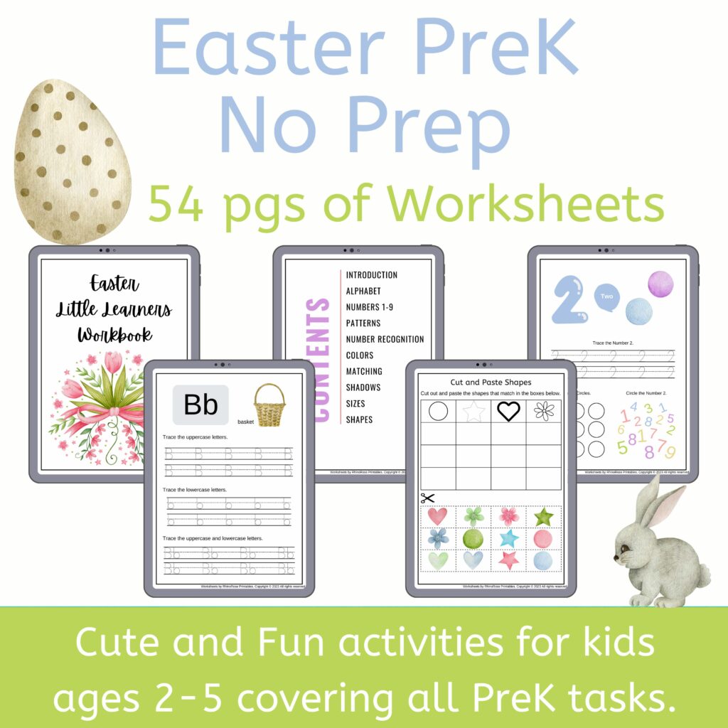 Easter PreK No Prep Worksheets with Eggs, Bunnies, and Flowers | Made ...