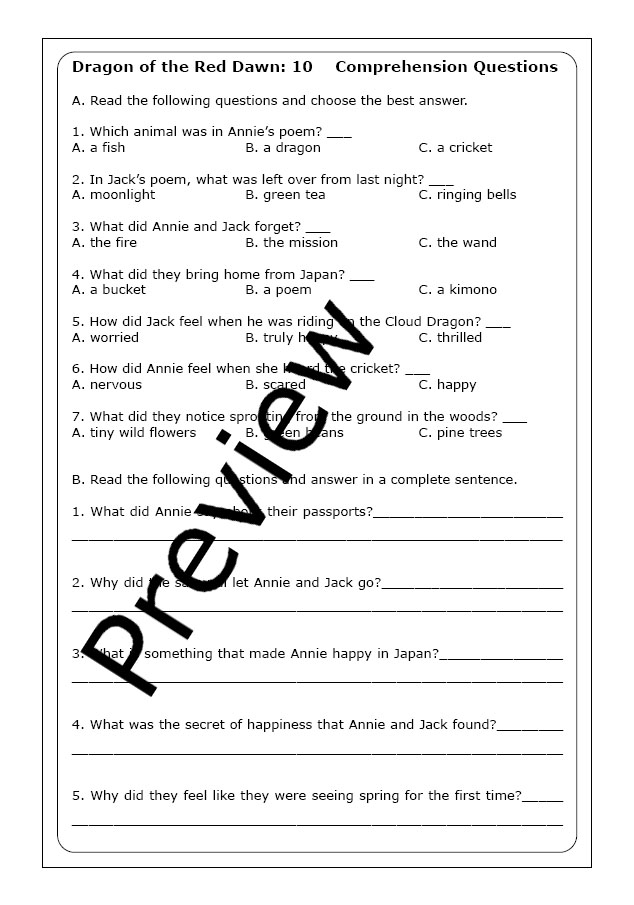 Merlin Mission #9 "Dragon of the Red Dawn" worksheets | Made By Teachers
