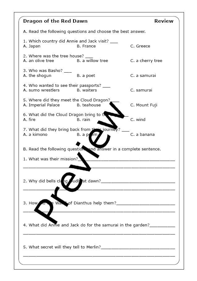 Merlin Mission #9 "Dragon of the Red Dawn" worksheets | Made By Teachers