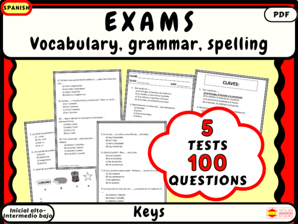 SPANISH QUIZZES END OF THE TERM OR YEAR NO PREP 5 TESTS PARA EXÁMENES ...