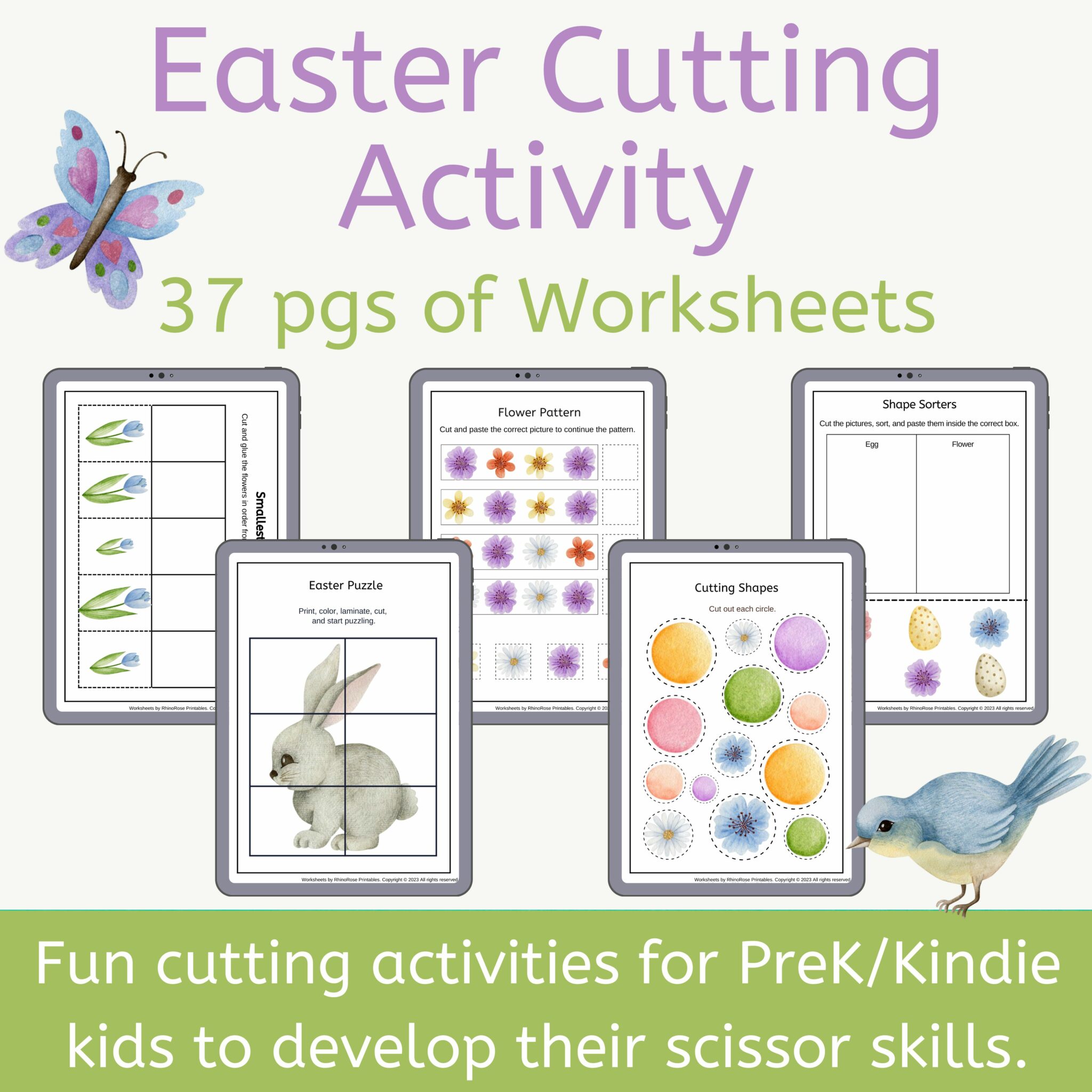 Easter Day Scissor Skills Worksheets - 37 pgs - PreK Skills with Eggs ...