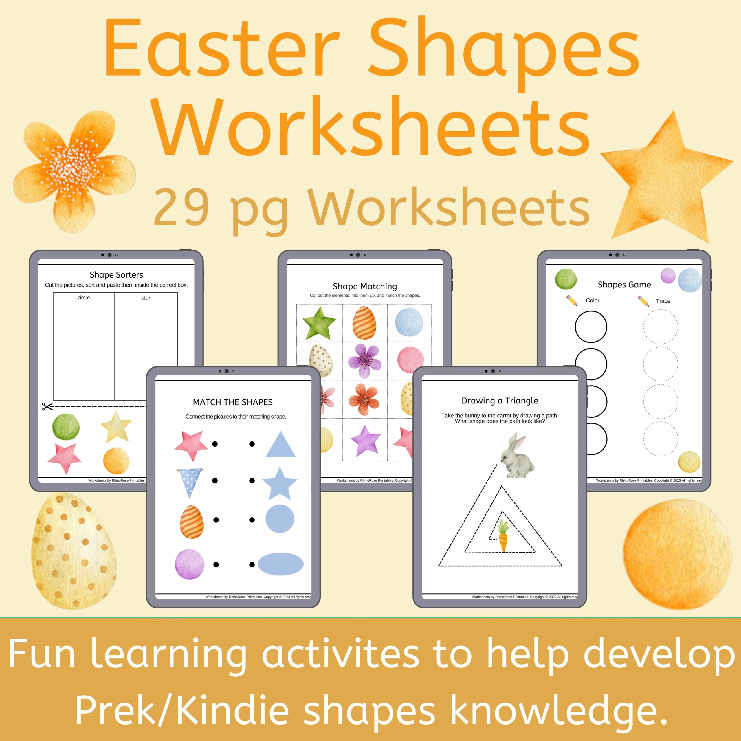 Easter Themed Shapes Worksheets for PreK-Kindie Morning Work No-Prep ...