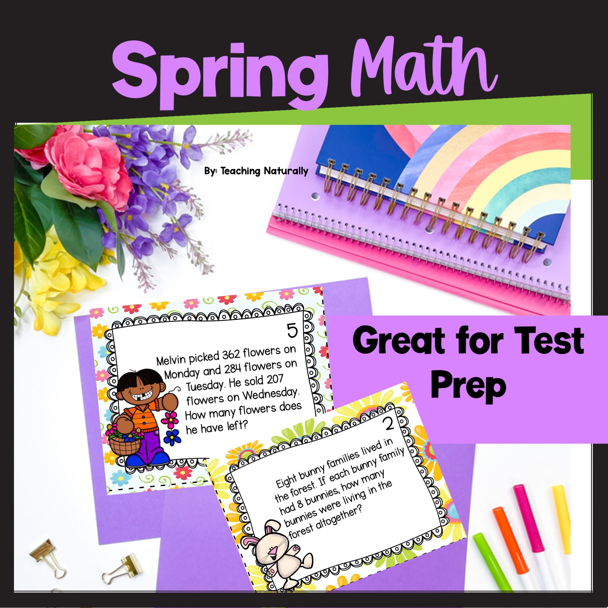 Spring Math Activities Word Problem Task Cards Test Prep | Made By Teachers