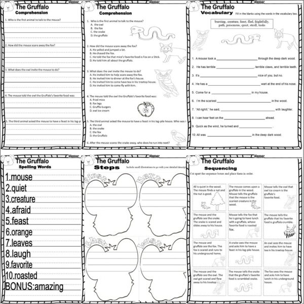 The Gruffalo Book Companion Reading Comprehension Worksheets | Made By ...