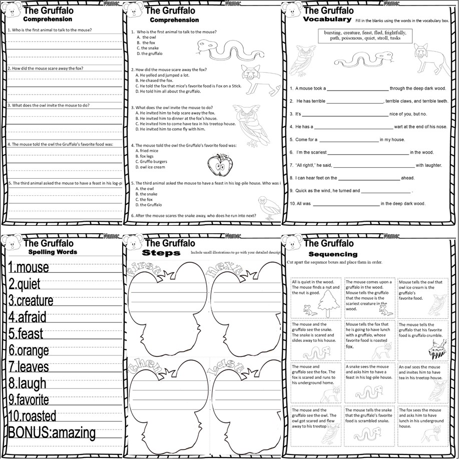 The Gruffalo Book Companion Reading Comprehension Worksheets | Made By ...