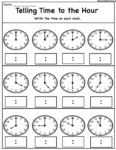 1.MD.3 Telling Time to the Hour | Made By Teachers