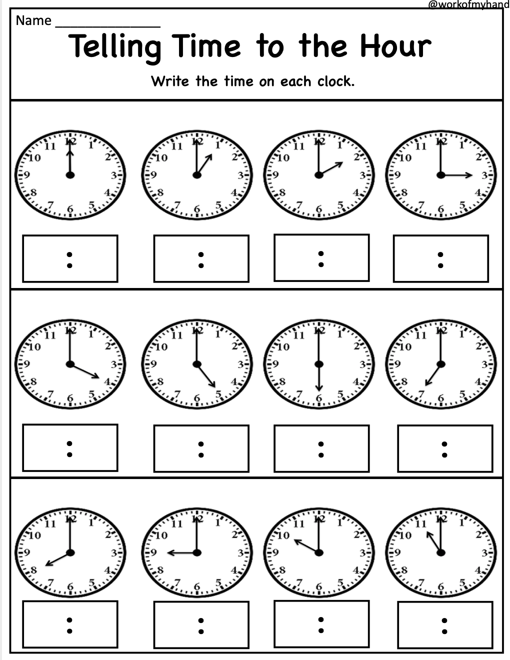 1.MD.3 Telling Time to the Hour | Made By Teachers