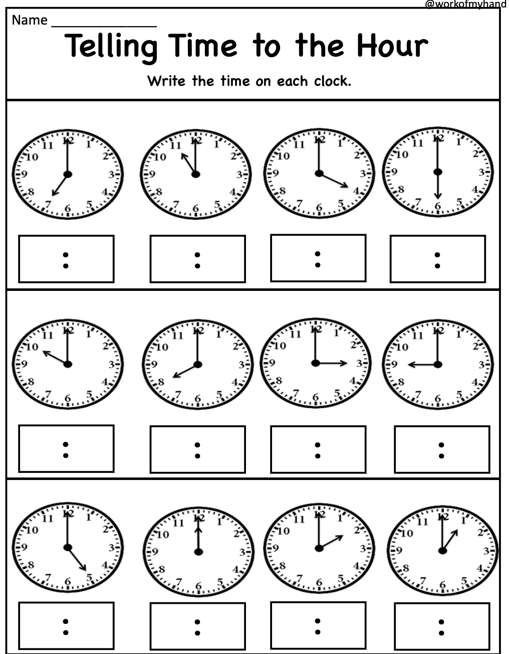 1.MD.3 Telling Time to the Hour | Made By Teachers