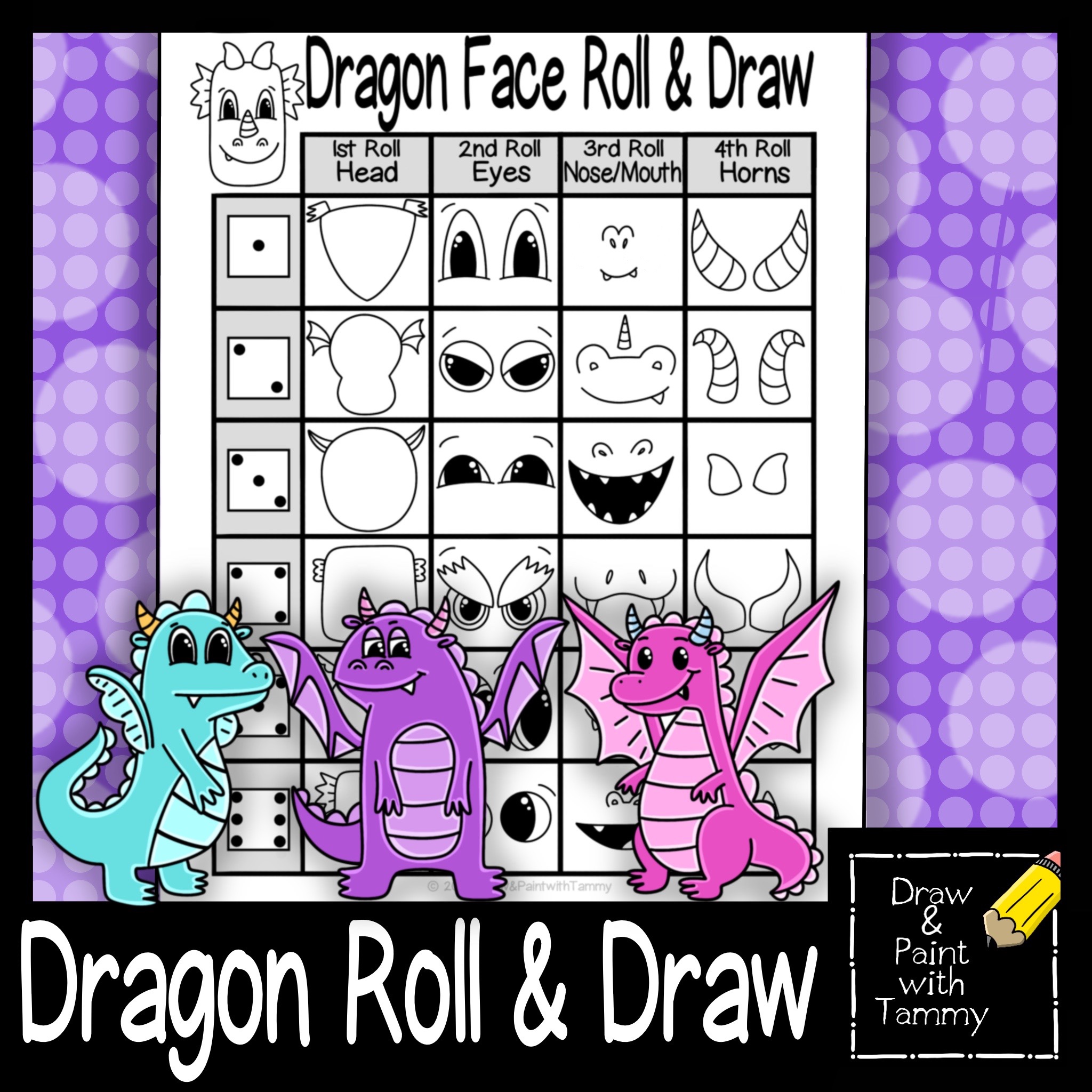 Roll a dragon roll and draw a dragon face art game activity art sub ...