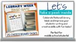National Library Week Activities Bingo Game - NO PREP Choice Board Fun ...