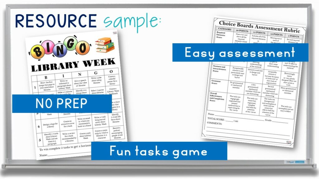 National Library Week Activities Bingo Game - NO PREP Choice Board Fun ...