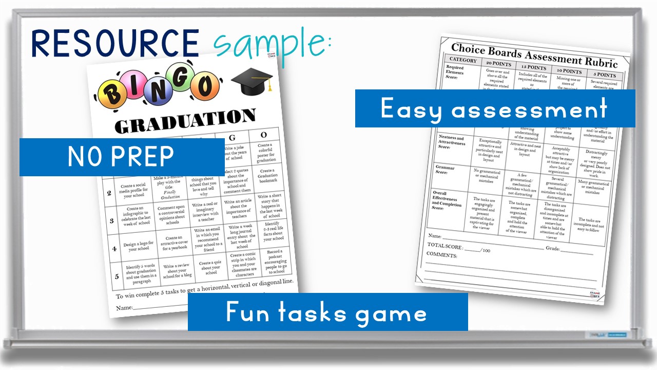 Graduation Activities Bingo Game - End of School Year NO PREP Choice ...