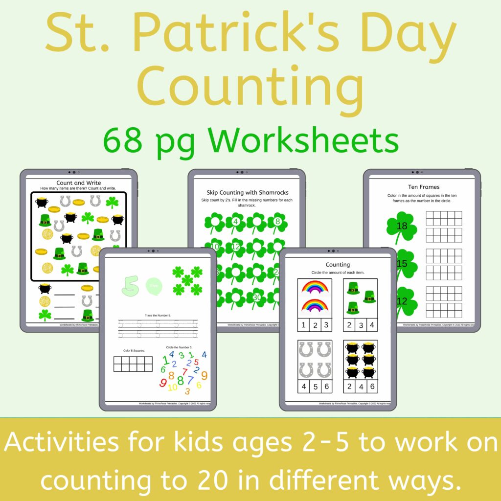 St. Patrick's Day PreK Counting Worksheets with Shamrocks, Clovers, and ...