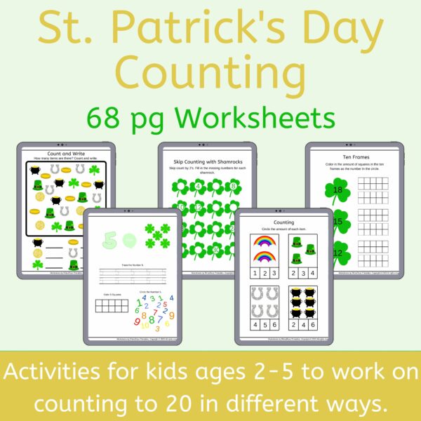 St. Patrick's Day PreK Counting Worksheets with Shamrocks, Clovers, and ...