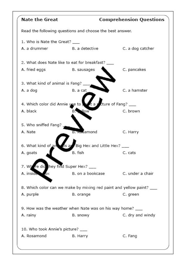 "Nate the Great" (Book #1) worksheets | Made By Teachers
