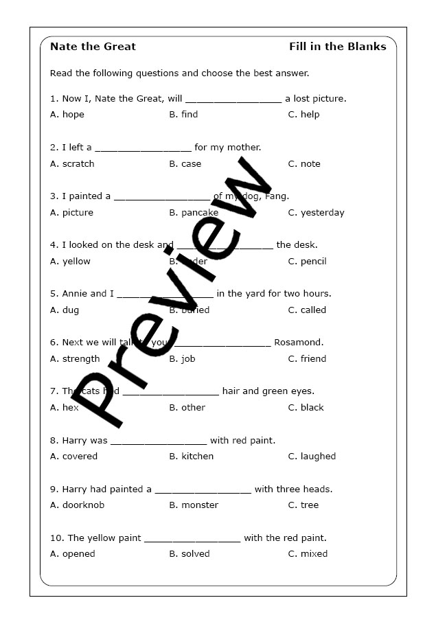 "Nate the Great" (Book #1) worksheets | Made By Teachers
