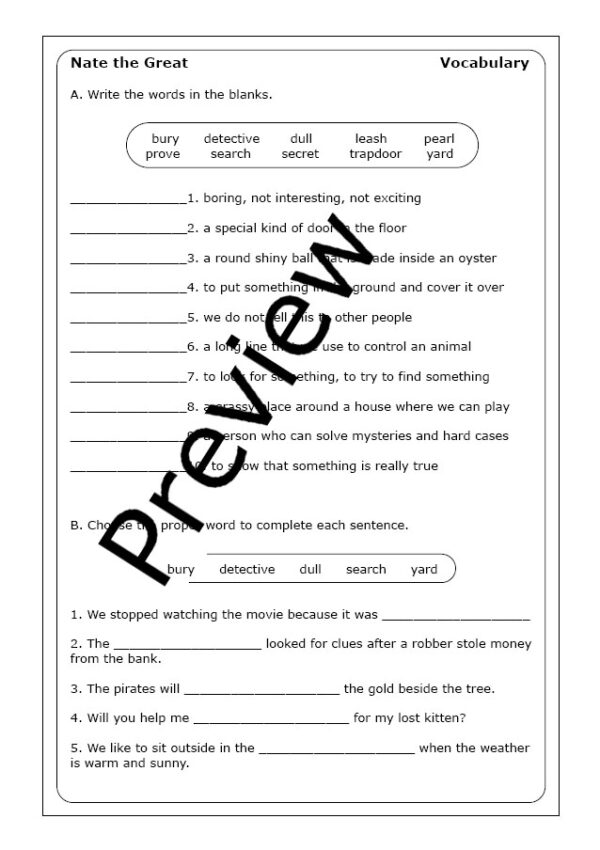 "Nate the Great" (Book #1) worksheets | Made By Teachers