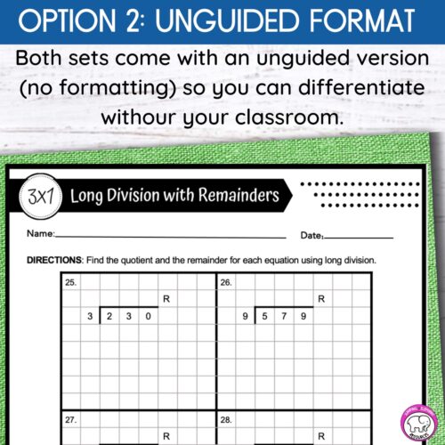 3 Digit by 1 Digit Long Division Worksheets With and Without remainders ...