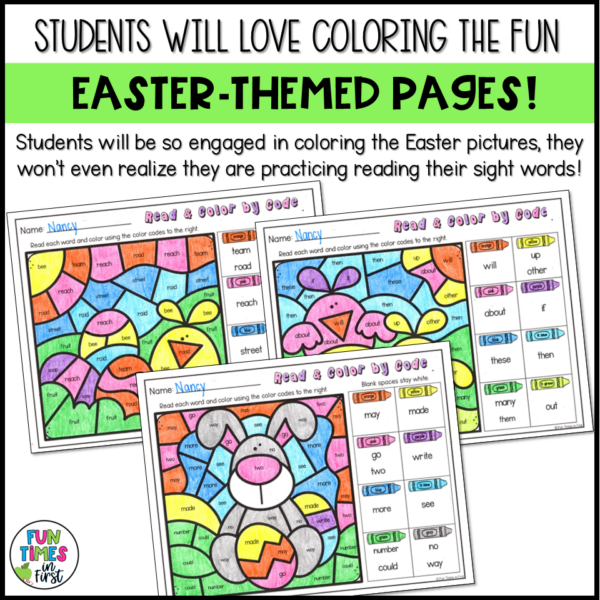 Easter Color By Sight Word Coloring Pages - FREE Editable Sight Word ...