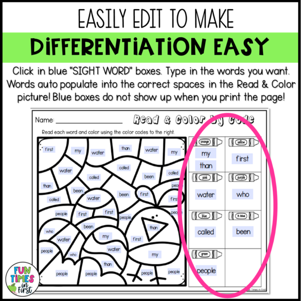 Easter Color By Sight Word Coloring Pages - FREE Editable Sight Word ...