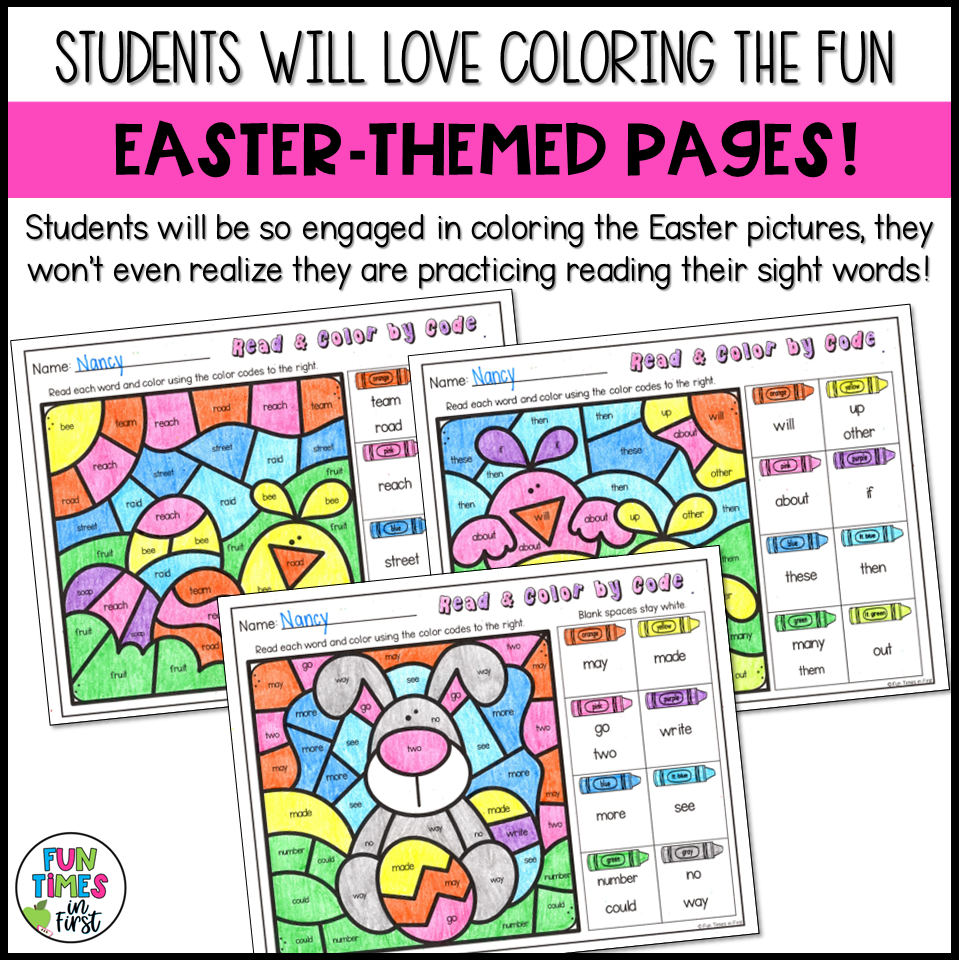Easter Color By Sight Word Coloring Pages - FREE Editable Sight Word ...